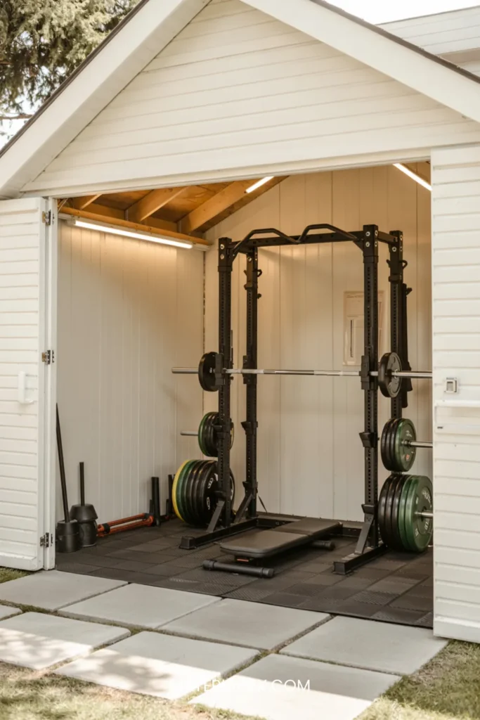 30 Home Gym Shed Ideas for a Clean, Motivating Workout Space - MaterialSix