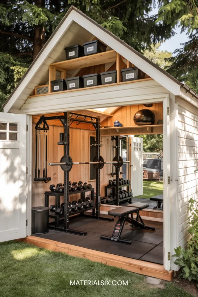30 Home Gym Shed Ideas for a Clean, Motivating Workout Space - MaterialSix