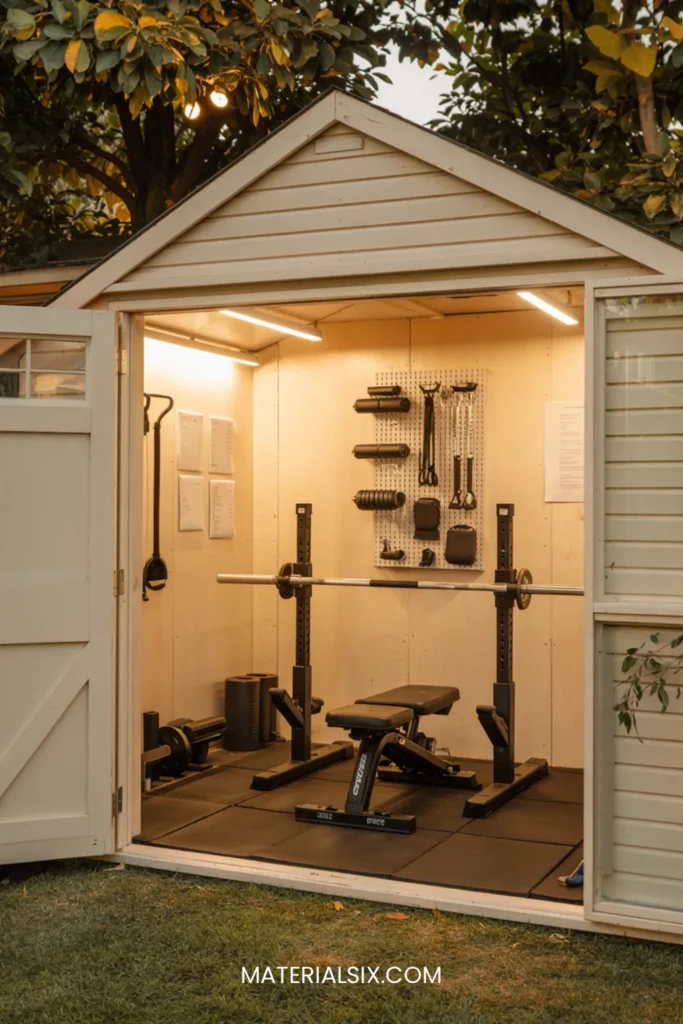 30 Home Gym Shed Ideas for a Clean, Motivating Workout Space - MaterialSix